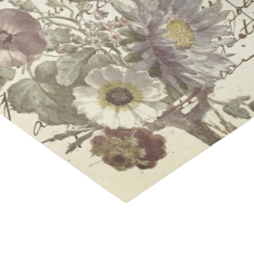 Vintage French Script Postcard with Flowers Tissue Paper | Zazzle