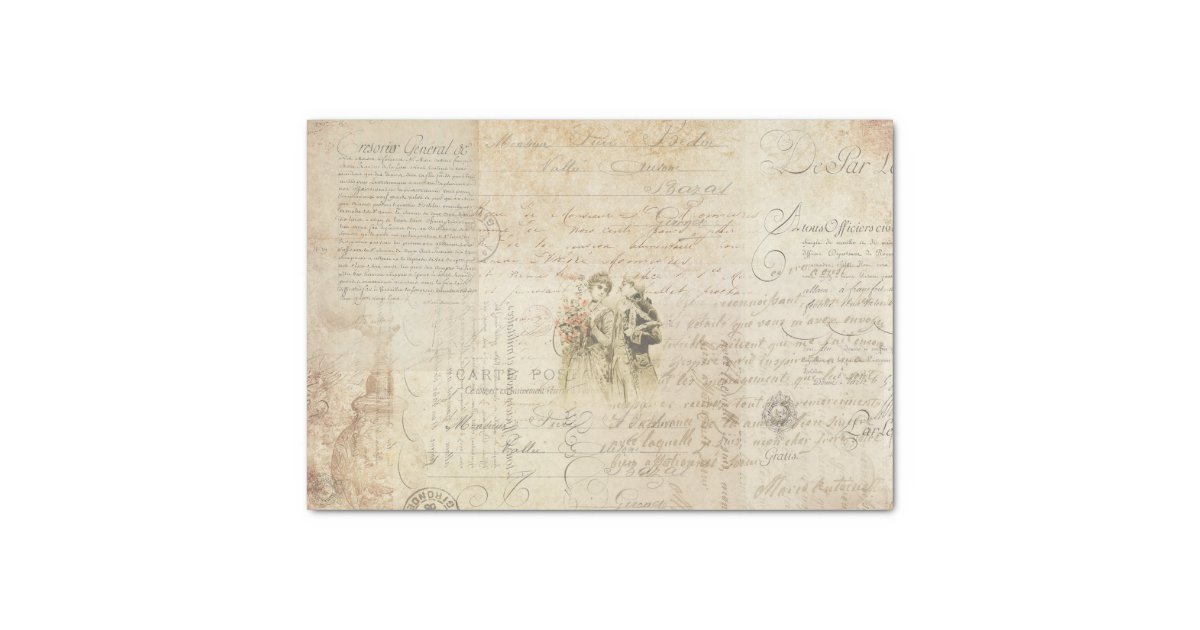 Vintage French Script Tissue Paper | Zazzle