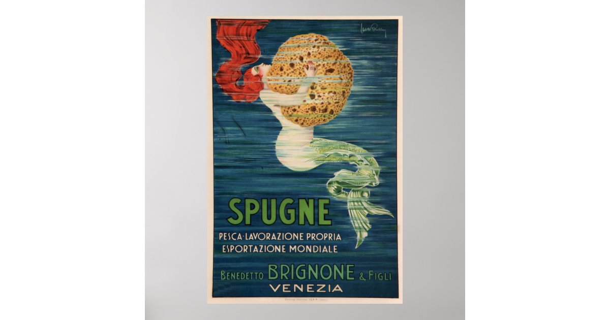 Vintage French Sponge Advertisement Mermaid Poster | Zazzle