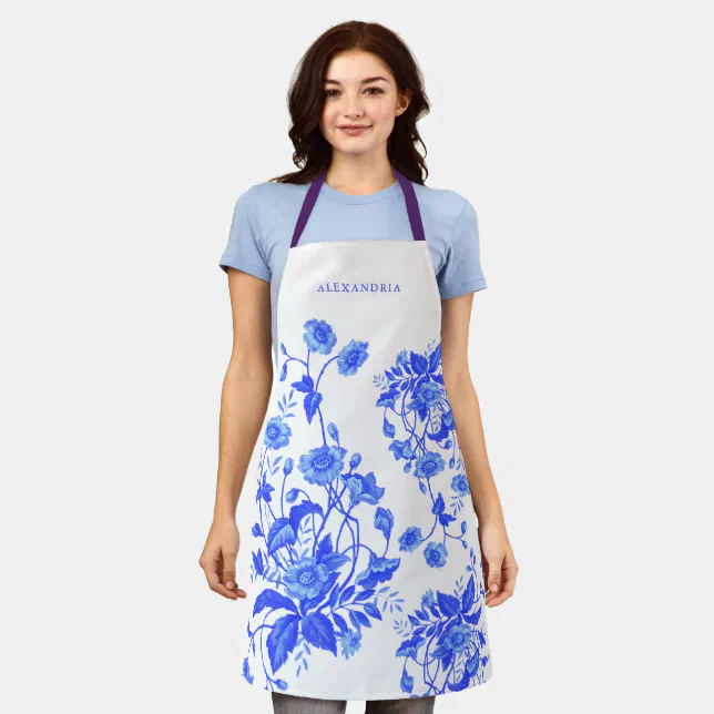 Vintage French Toile Blue Floral Bridal Shower Apron | Zazzle