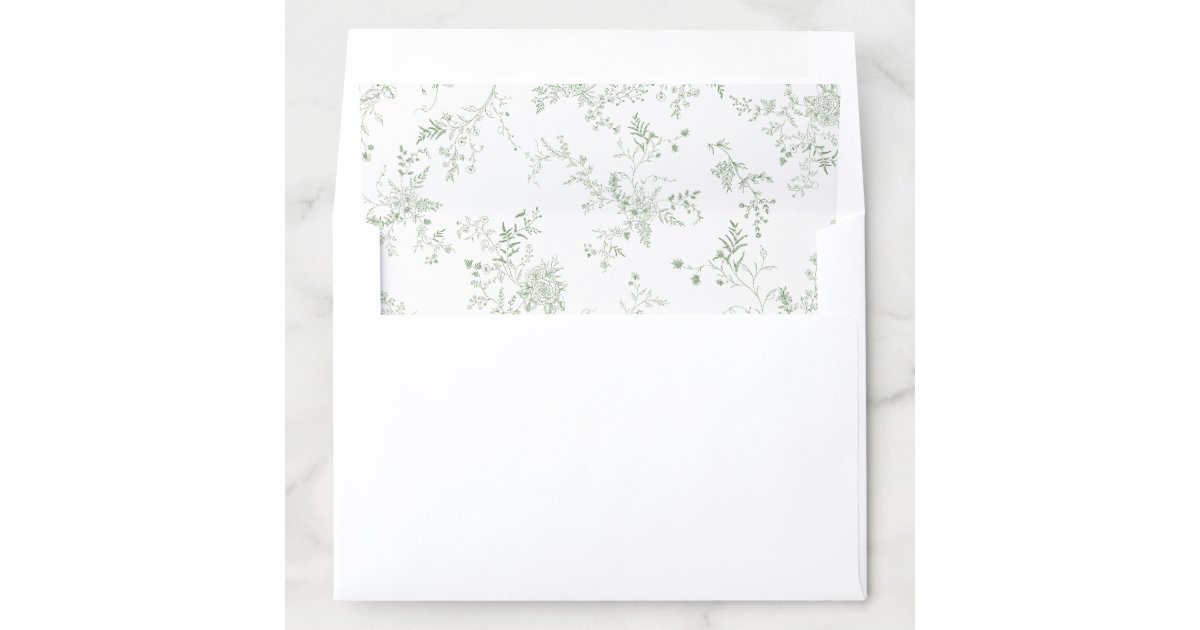 Vintage French Toile Floral GreenWedding Envelope Liner | Zazzle