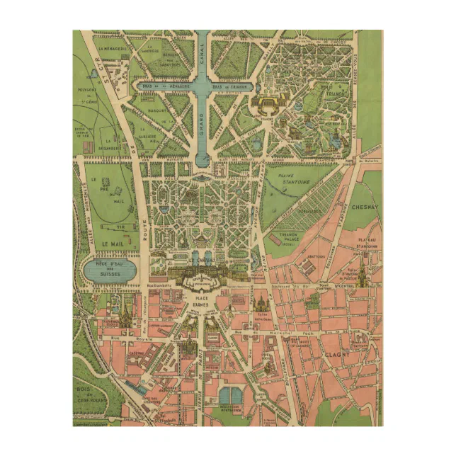Vintage French Versailles illustration map Wood Wall Art | Zazzle