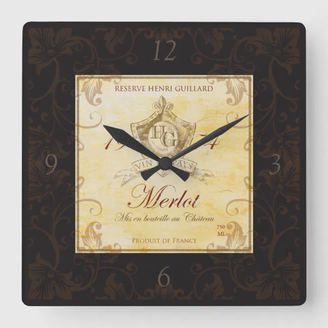 Vintage French Wine Label Wall Clock | Zazzle