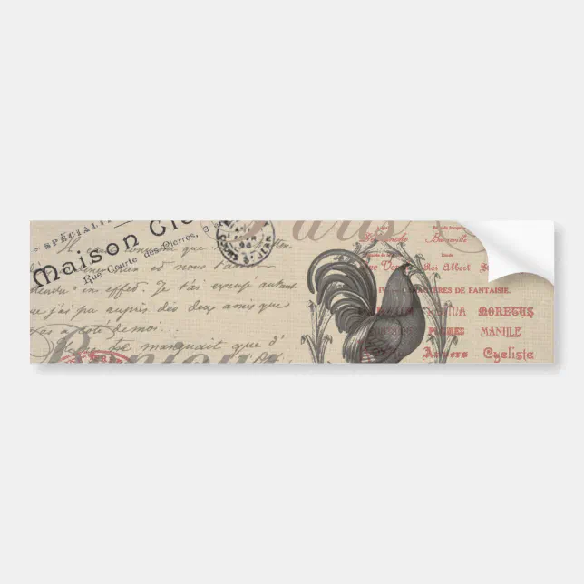 Vintage French Writing Paris Rooster typography Bumper Sticker | Zazzle