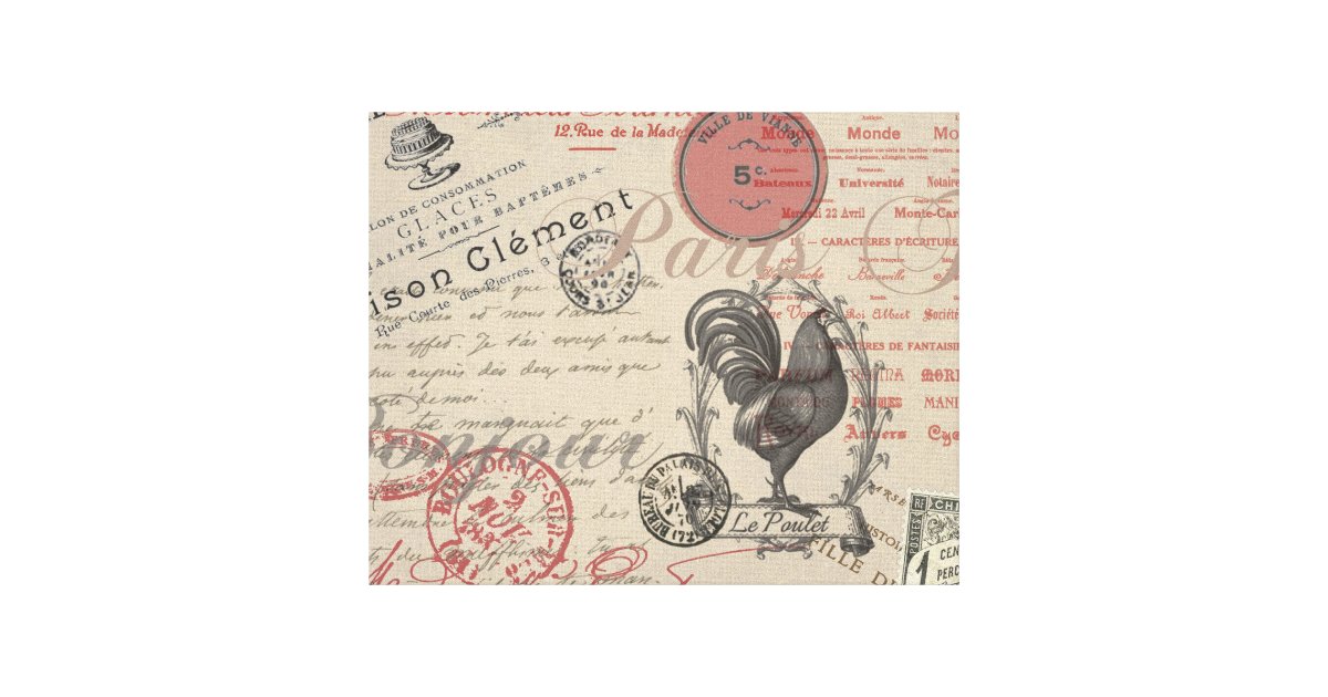 Vintage French Writing Paris Rooster typography Canvas Print | Zazzle