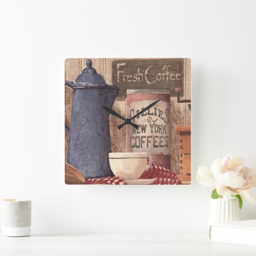 Vintage Fresh Coffee New York Print Clock | Zazzle