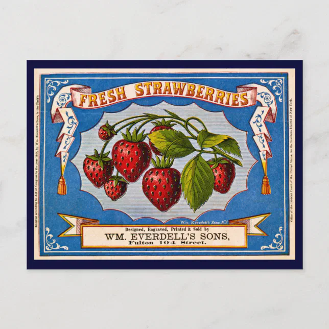 Vintage Fresh Strawberry Ad 1868 Postcard | Zazzle