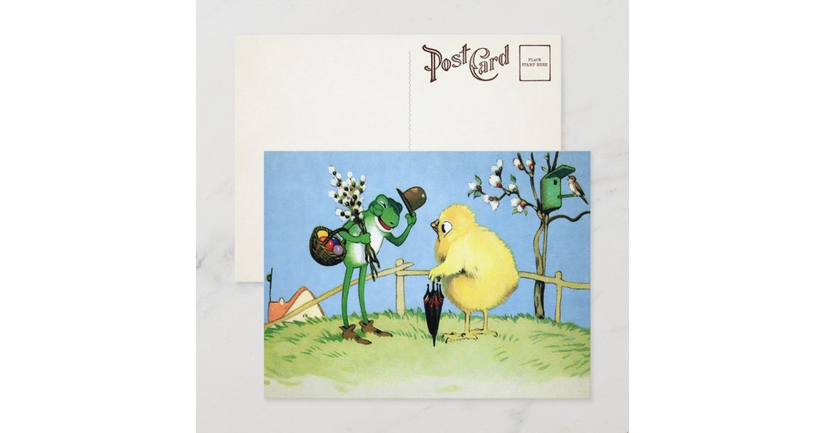Vintage Frog and Chick Postcard | Zazzle