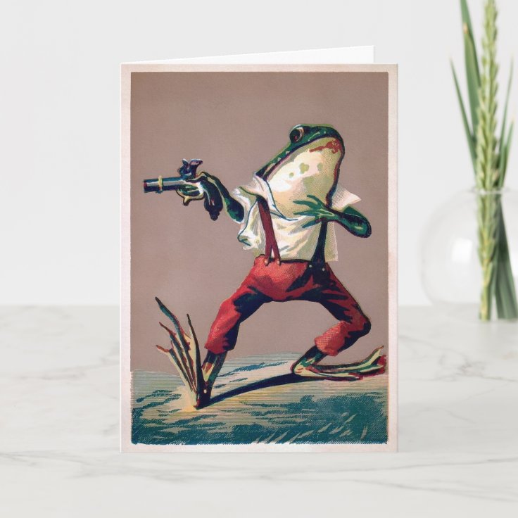 Vintage Frog with a Gun Holiday Card | Zazzle