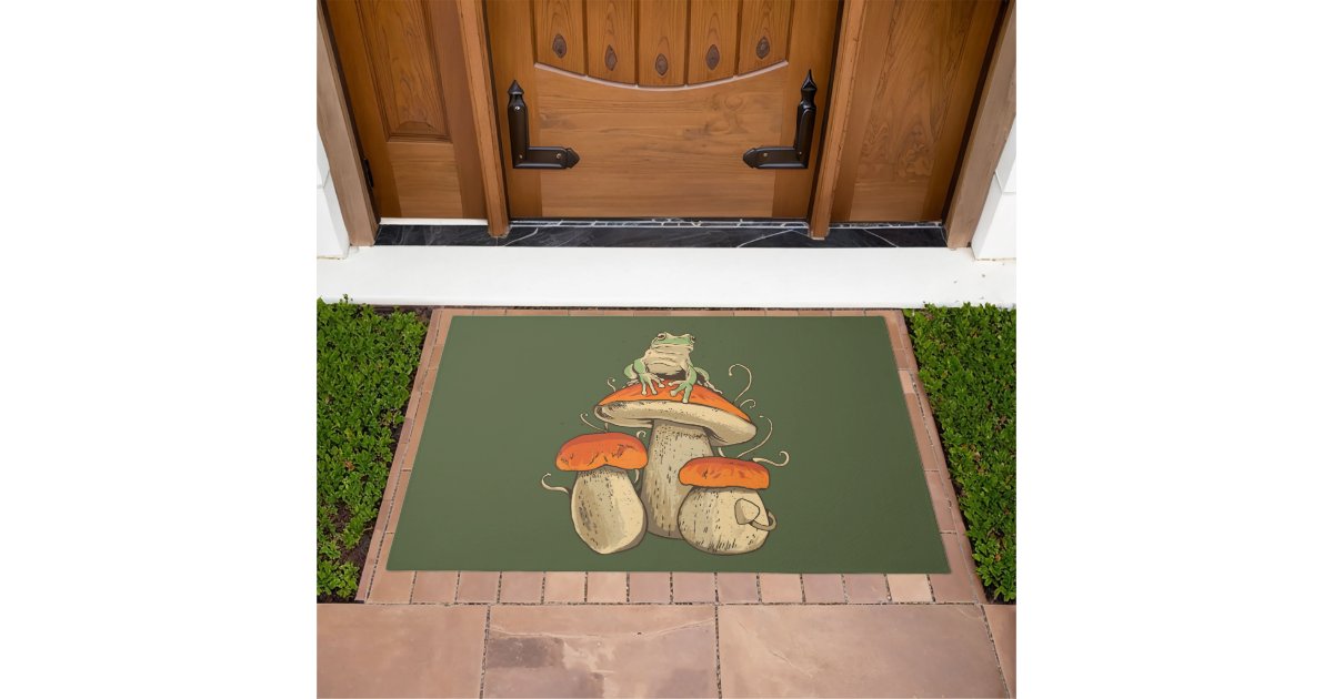 Vintage Frog With Mushrooms Cottagecore Doormat | Zazzle
