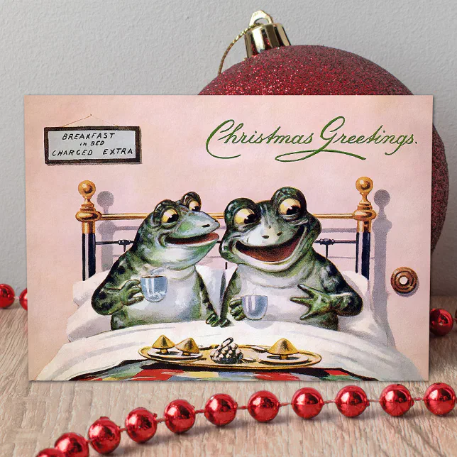 Vintage Frogs in Bed Christmas Card | Zazzle