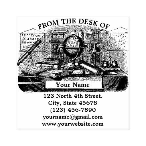 Vintage "From The Desk Of" Teacher Label Template Rubber Stamp | Zazzle