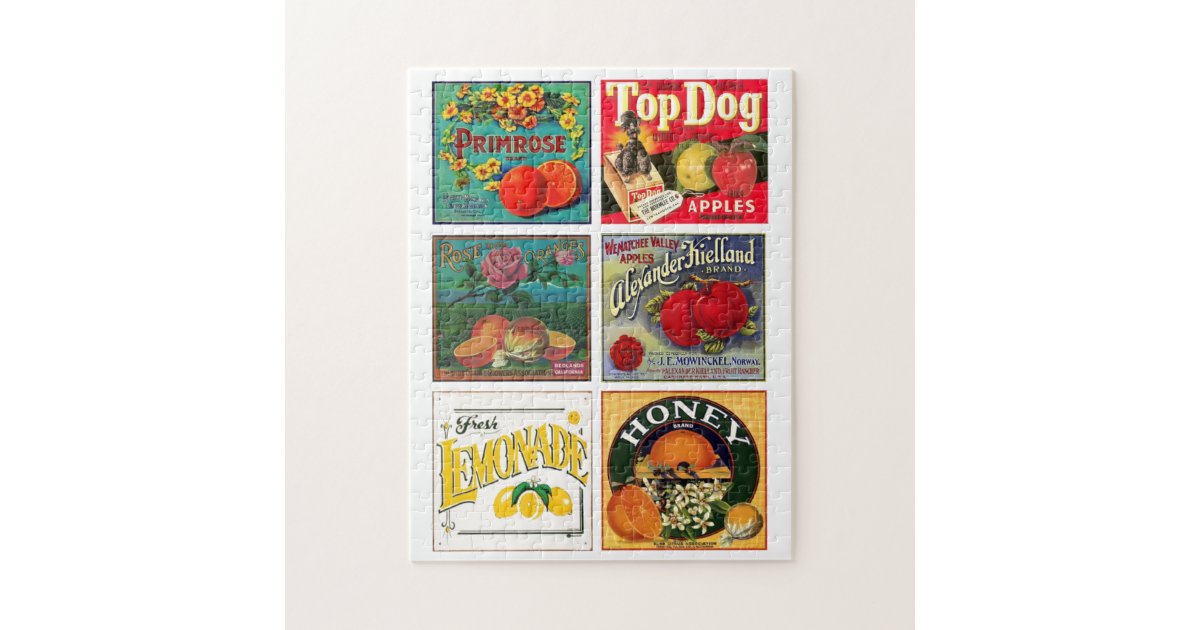Vintage fruit advertisement labels jigsaw puzzle | Zazzle