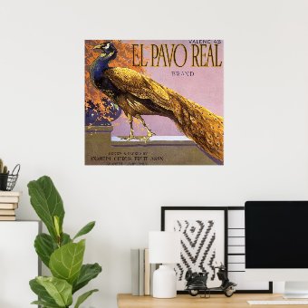 Vintage Fruit Crate Label Art El Pavo Peacock Bird Poster | Zazzle