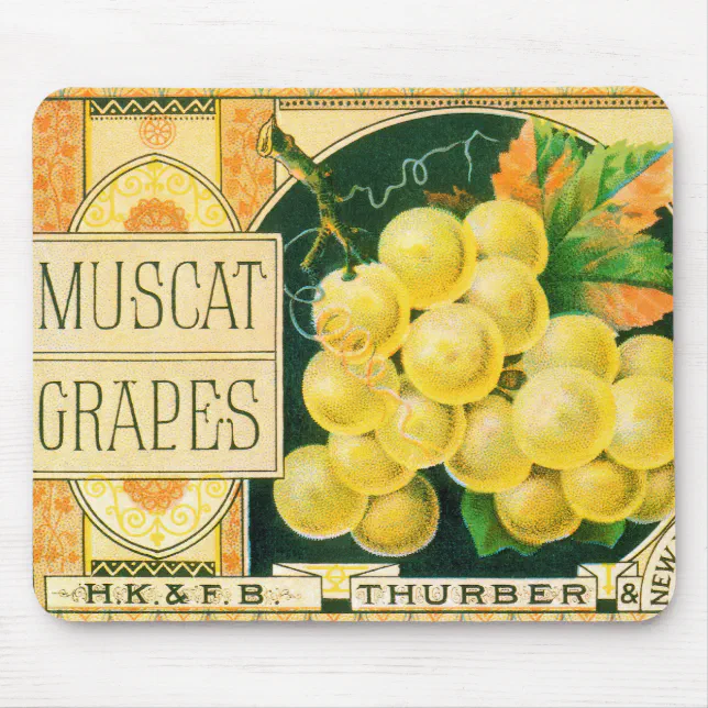 Vintage Fruit Crate Label Art, Muscat Grapes Mouse Pad | Zazzle
