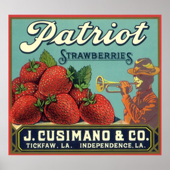 Vintage Fruit Crate Label Art Patriot Strawberries Poster | Zazzle.com