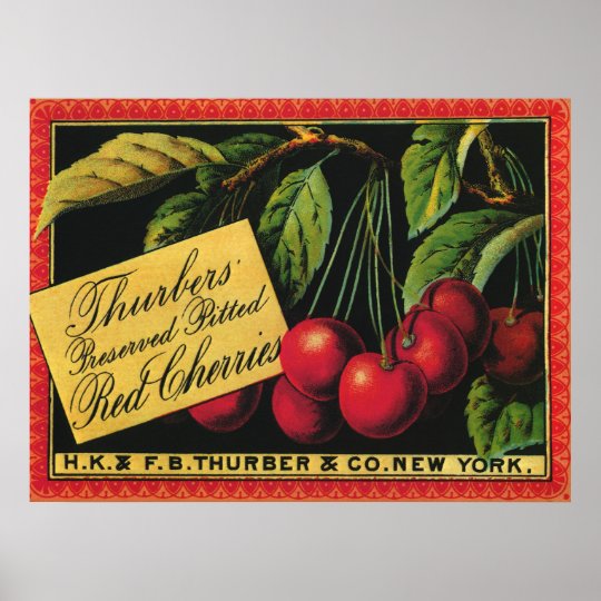 Vintage Fruit Crate Label Art, Thurber Cherries Poster | Zazzle.com