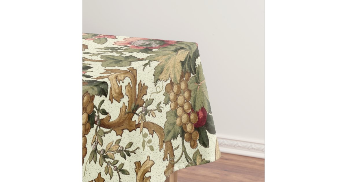 Vintage Fruit Flowers & Grapes Pattern Tablecloth | Zazzle