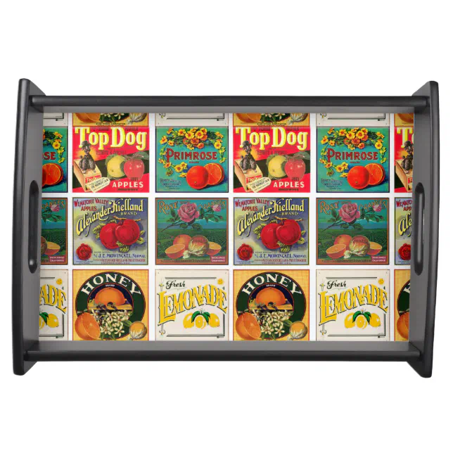 Vintage Fruit Labels Pattern Serving Tray | Zazzle