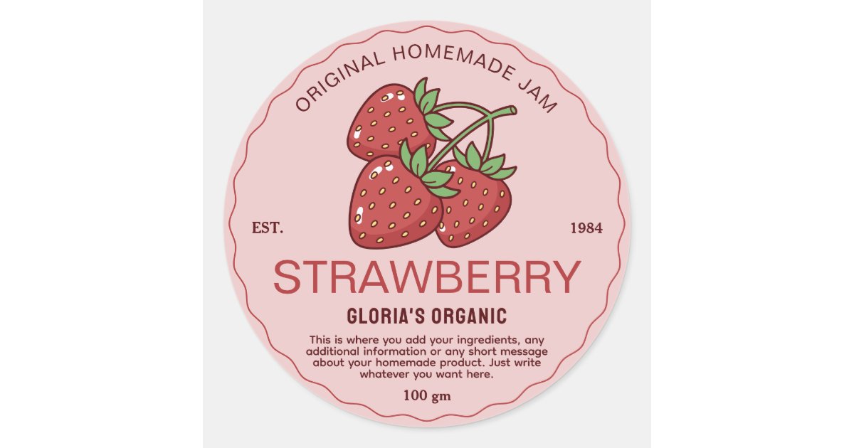 Vintage Fruit Strawberry Jam Homemade Product Classic Round Sticker ...