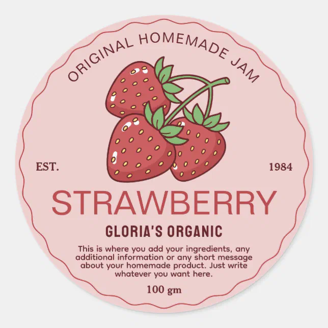 Vintage Fruit Strawberry Jam Homemade Product Classic Round Sticker ...