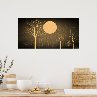 Vintage Full Moon Night Poster | Zazzle
