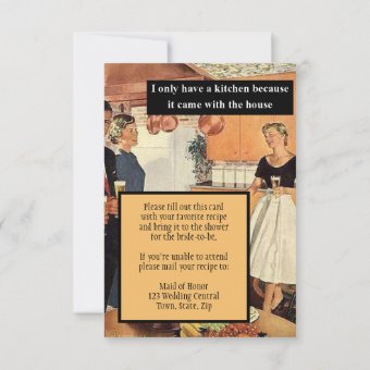 Vintage Funny Bridal Shower Response Recipe Card | Zazzle