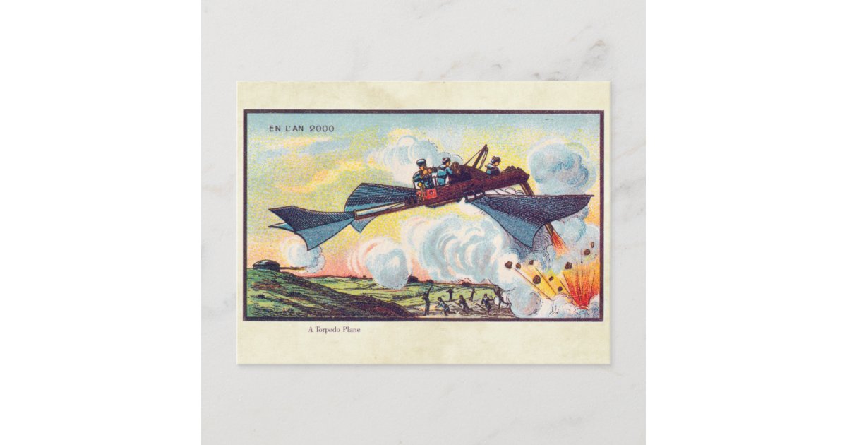 Vintage Futuristic Flying Machines Color Art Postcard | Zazzle