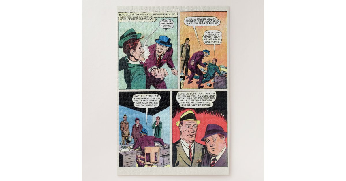 Vintage Gangster Comics Mob Boss Beats Up Henchman Jigsaw Puzzle | Zazzle