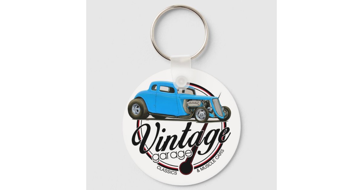 Vintage Garage Hot Rod Keychain | Zazzle
