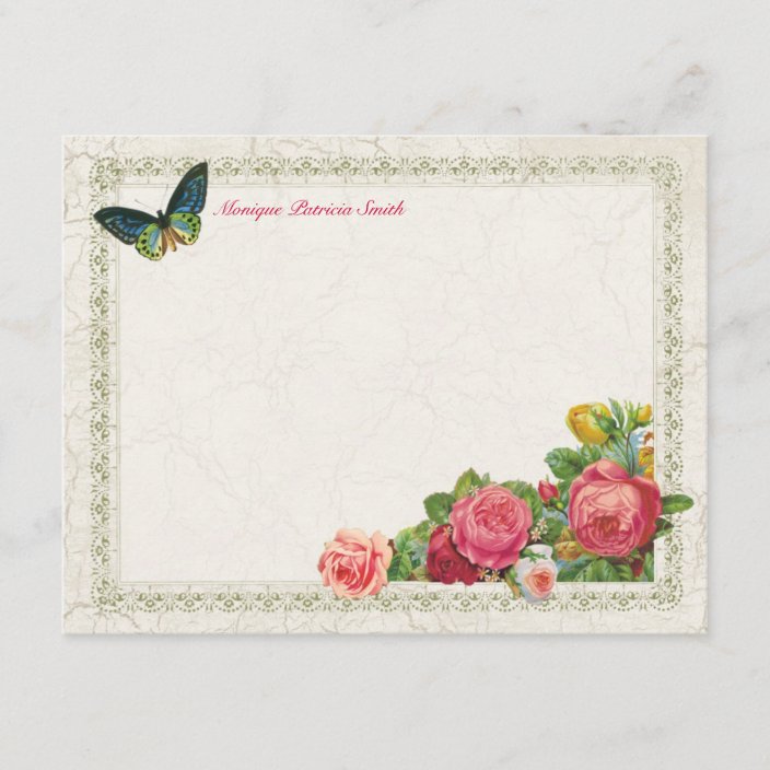 Vintage Garden Floral Personalized Flat Note Cards | Zazzle.com