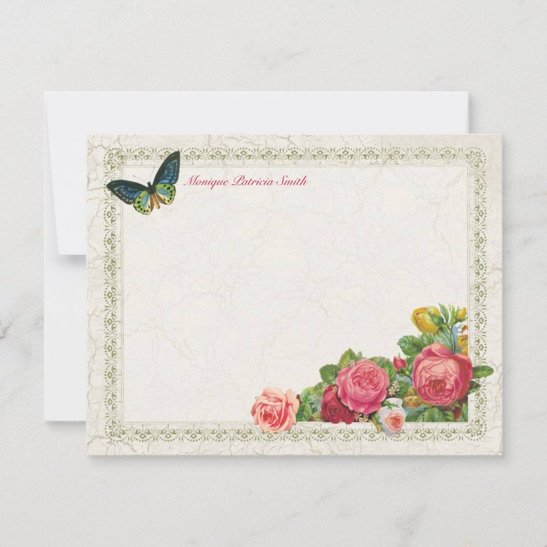Vintage Garden Floral Personalized Flat Note Cards | Zazzle