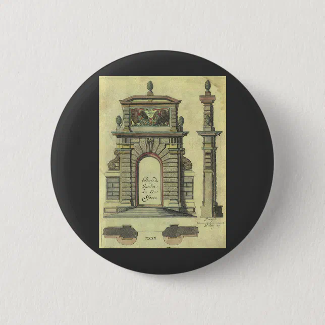 Vintage Garden Gate Arch, Renaissance Architecture Button | Zazzle