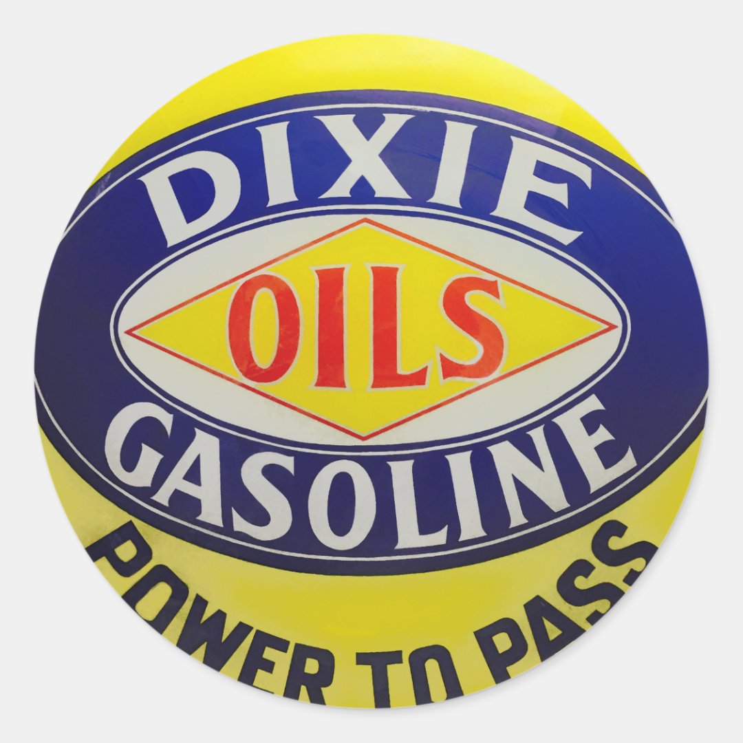 Vintage Gas Pump Dixie Oils Gasoline Hot Rod Era Classic Round Sticker ...