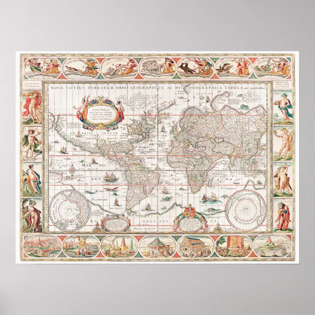 Vintage Geographical Map Of The World 1636-1650 Poster | Zazzle