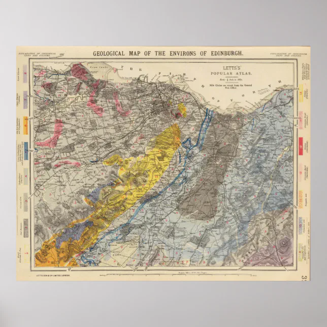 Vintage Geological Map of Edinburgh Scotland Poster | Zazzle