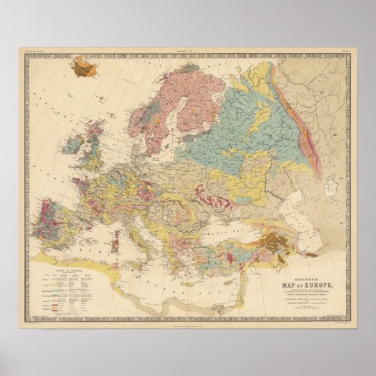 Vintage Geological Map of Europe (1856) Poster | Zazzle.com