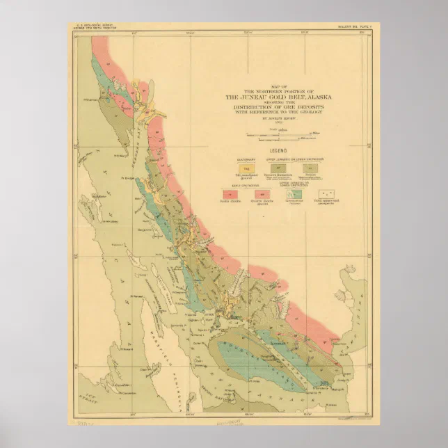 Vintage Geological Map of Juneau Alaska (1912) Poster | Zazzle