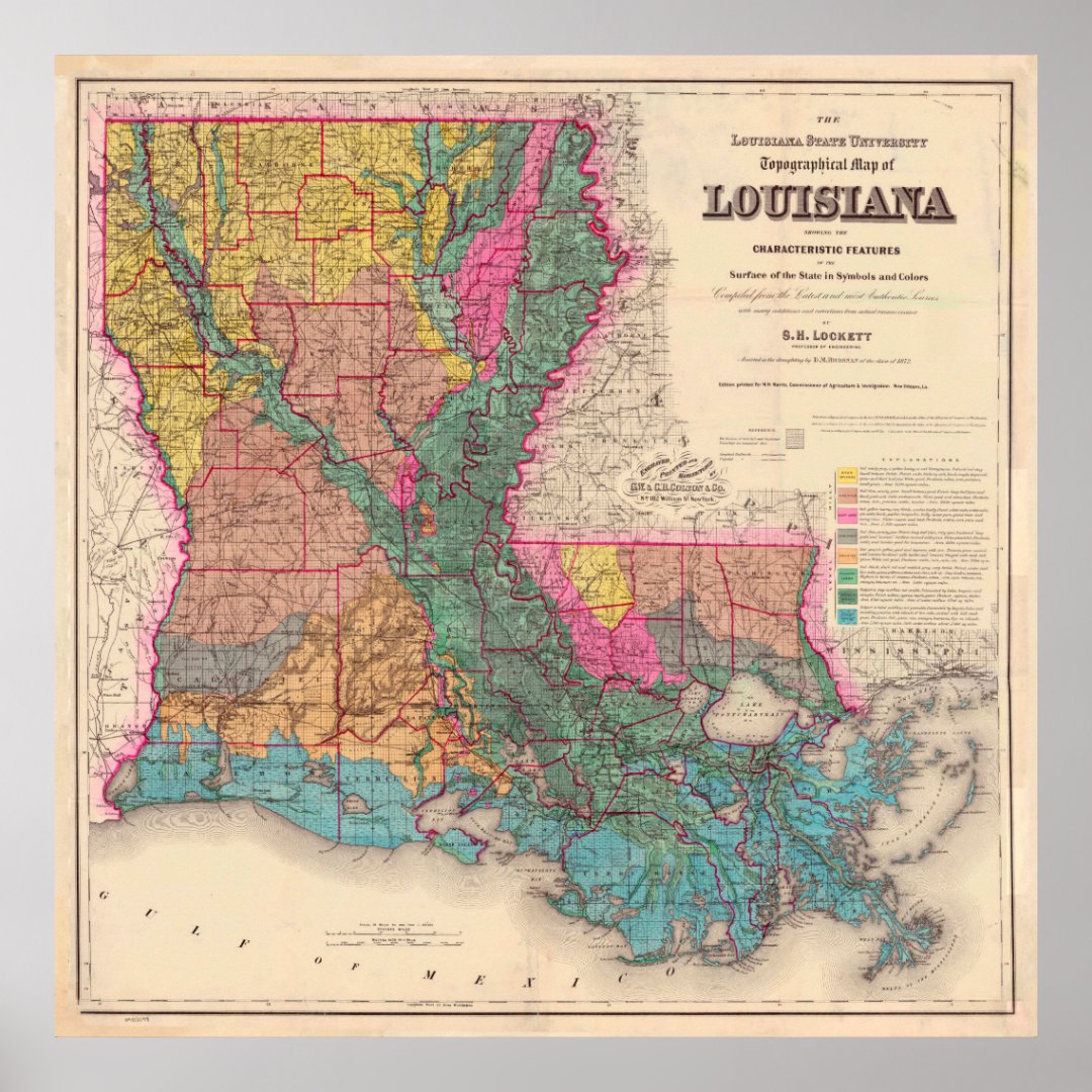 Vintage Geological Map of Louisiana (1882) Poster | Zazzle