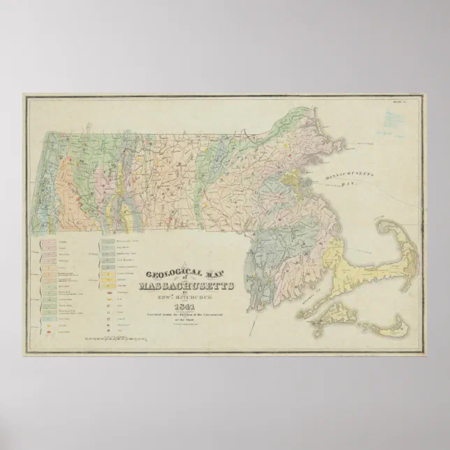 Vintage Geological Map of Massachusetts (1841) Poster | Zazzle