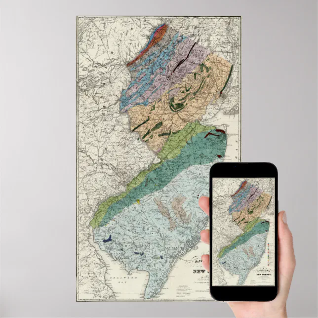 Vintage Geological Map of New Jersey (1839) Poster | Zazzle