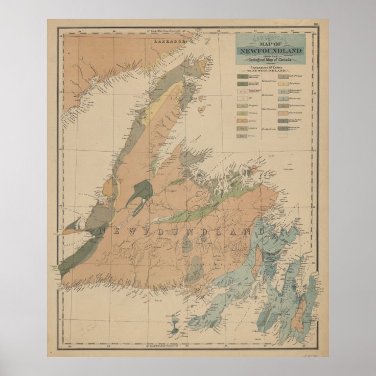 Vintage Geological Map of Newfoundland (1875) Poster | Zazzle