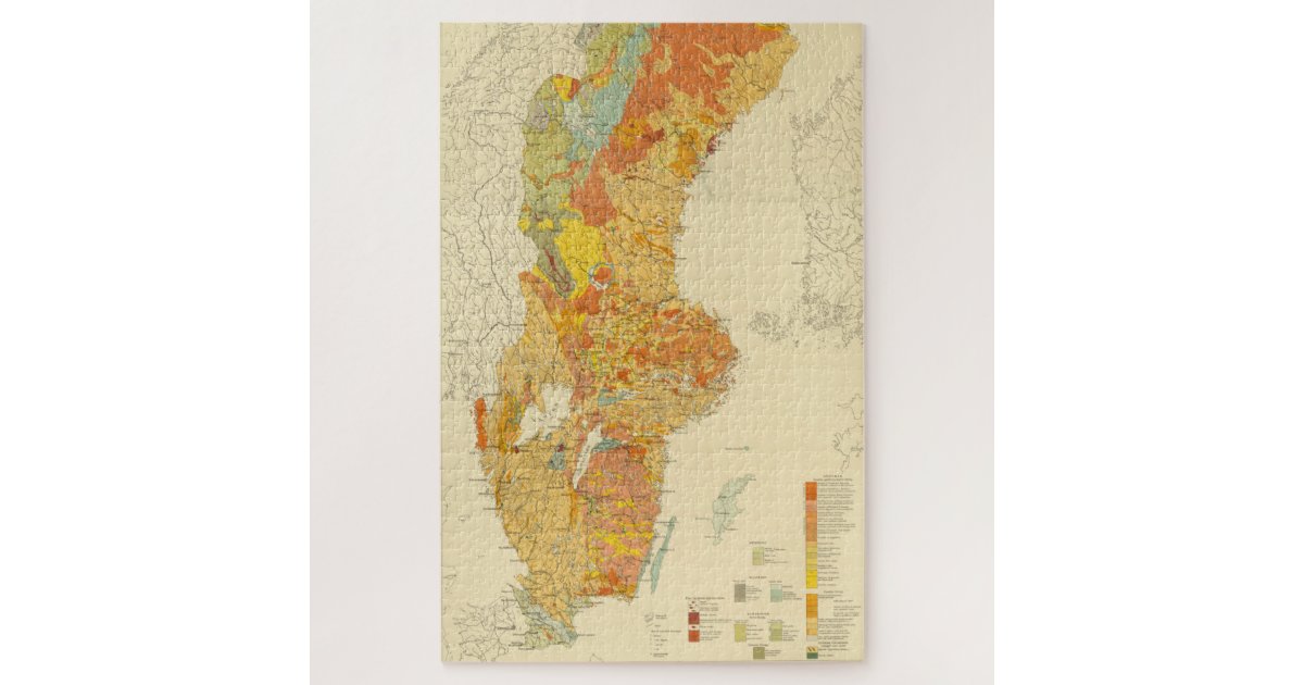 Vintage Geological Map of Sweden (1910) Jigsaw Puzzle | Zazzle