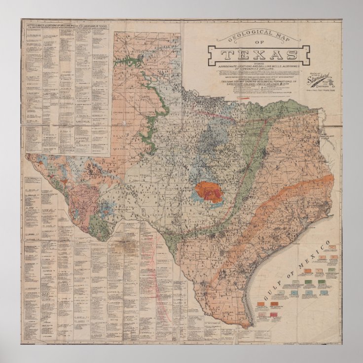 Vintage Geological Map of Texas (1920) Poster | Zazzle