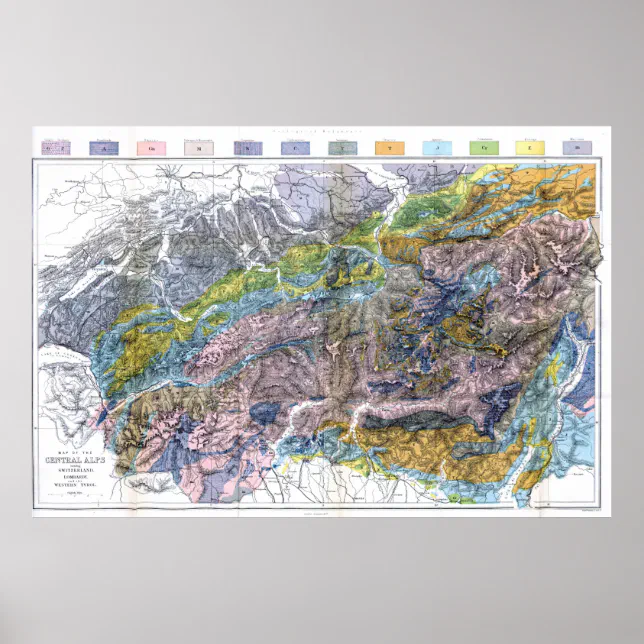 Vintage Geological Map of The Alps (1876) Poster | Zazzle