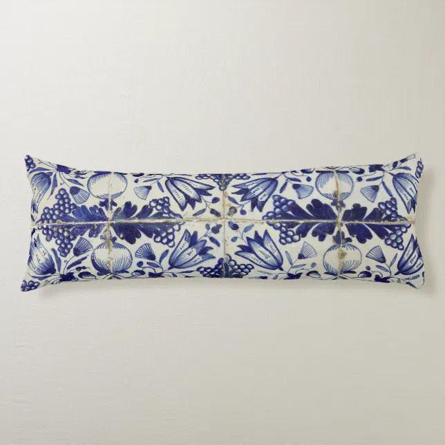 Vintage Geometric Blue White Tile Pattern Body Pillow | Zazzle
