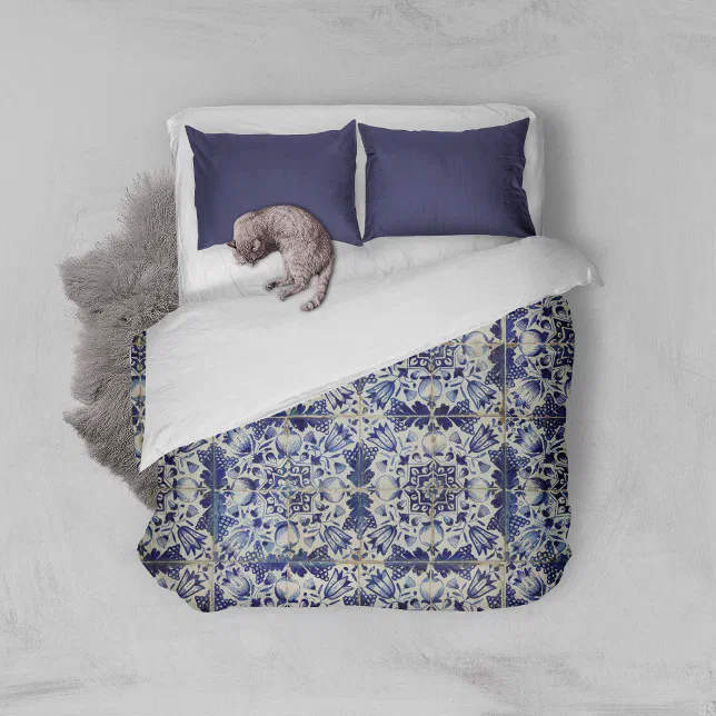 Vintage Geometric Blue White Tile Pattern Duvet Cover | Zazzle