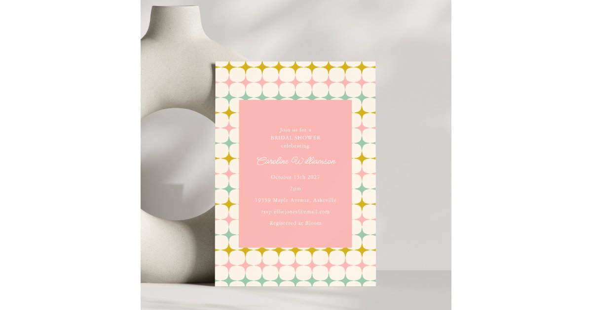 Vintage Geometric Pastel MCM Pink Bridal Shower Invitation | Zazzle