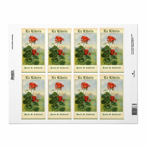 Vintage geranium flower bookplate book plate | Zazzle
