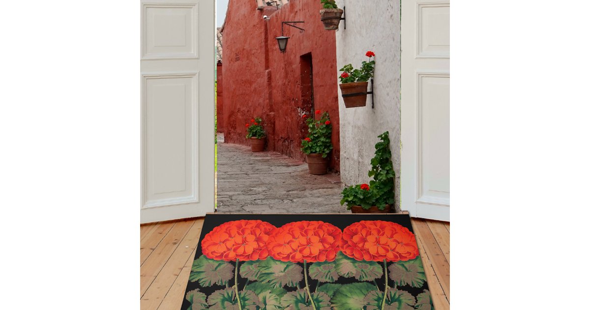 Vintage Geranium Trio - bold floral Doormat | Zazzle